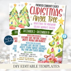 Christmas Angel Tree Fundraiser Flyer & Tags: Church Nonprofit ...