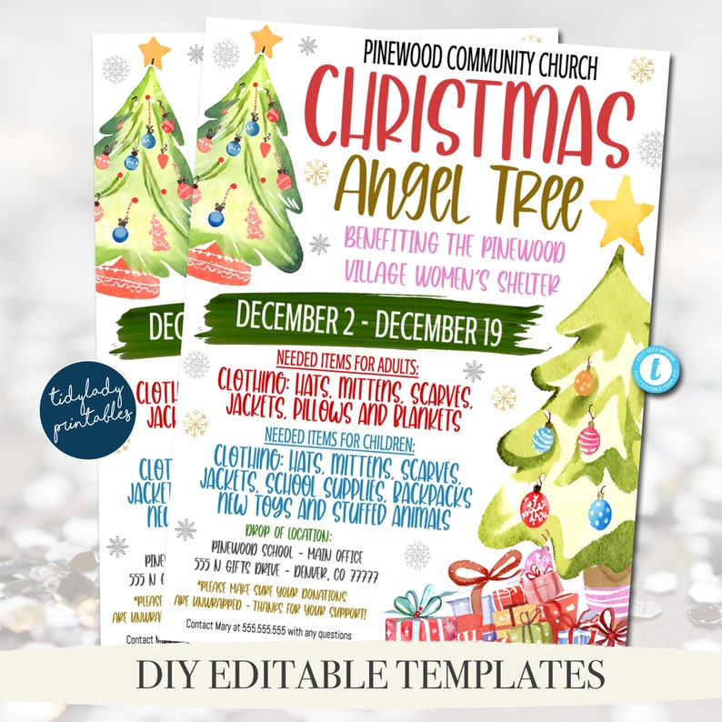 Christmas Angel Tree Fundraiser Flyer & Tags: Church Nonprofit ...