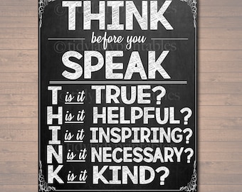 Think Before You Speak Sign Teacher Decor Classroom - Etsy