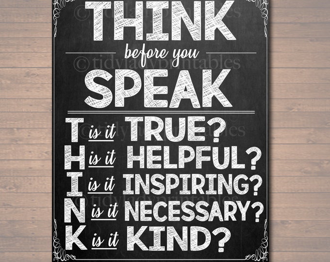 Editable Think Classroom Printable Posters, Think Before You Speak ...