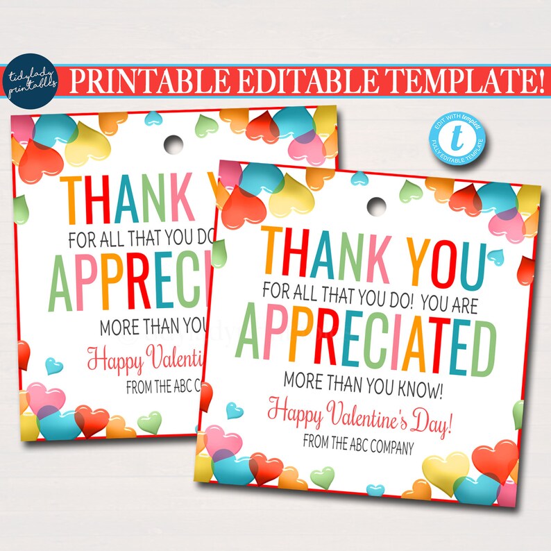 Valentine's Day Thank You Gift Tags Teacher Staff - Etsy