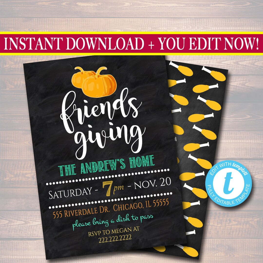 Printable Friendsgiving Party Invitation, Thanksgiving Party Invite ...