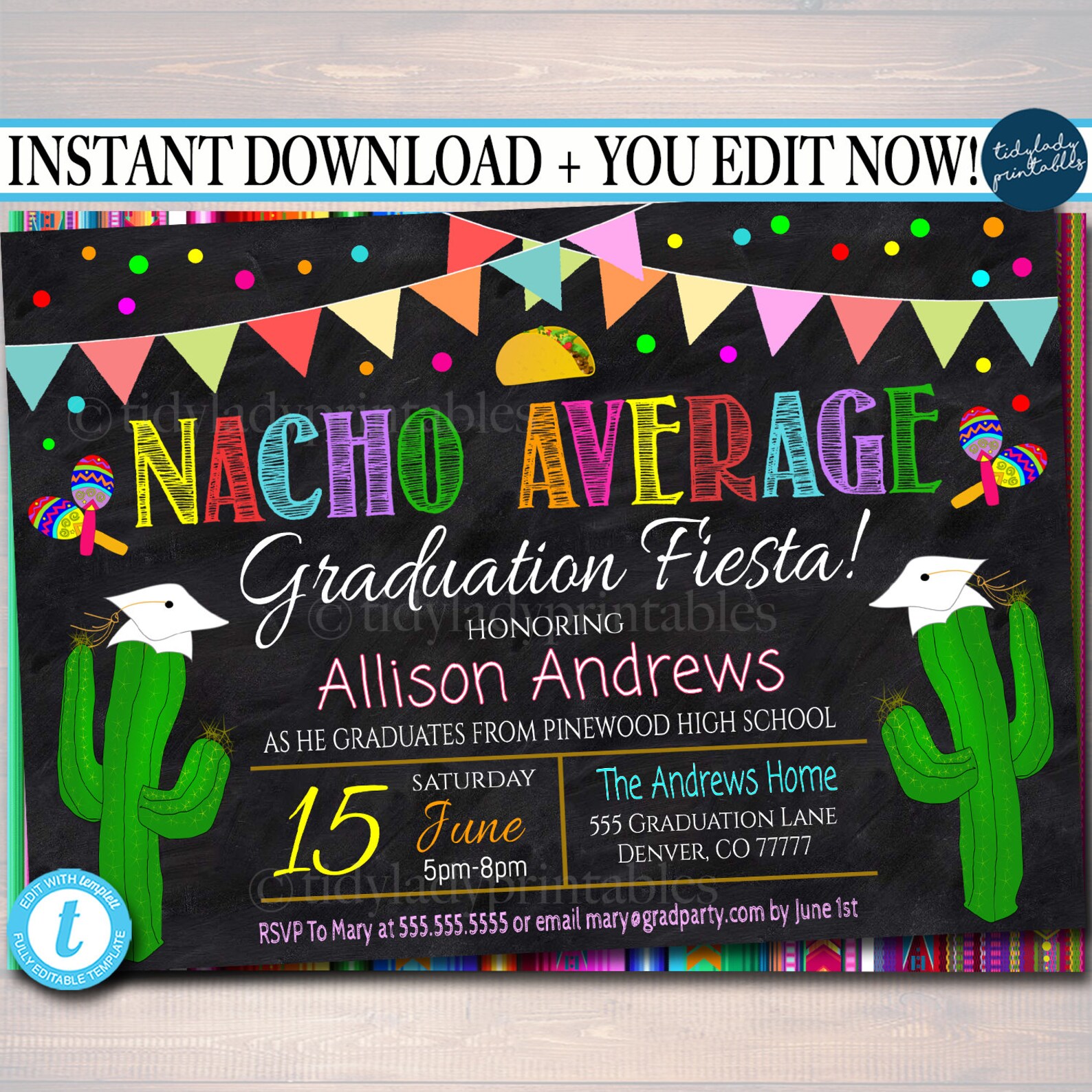 Editable Fiesta Nacho Average Graduation Invitation - Etsy