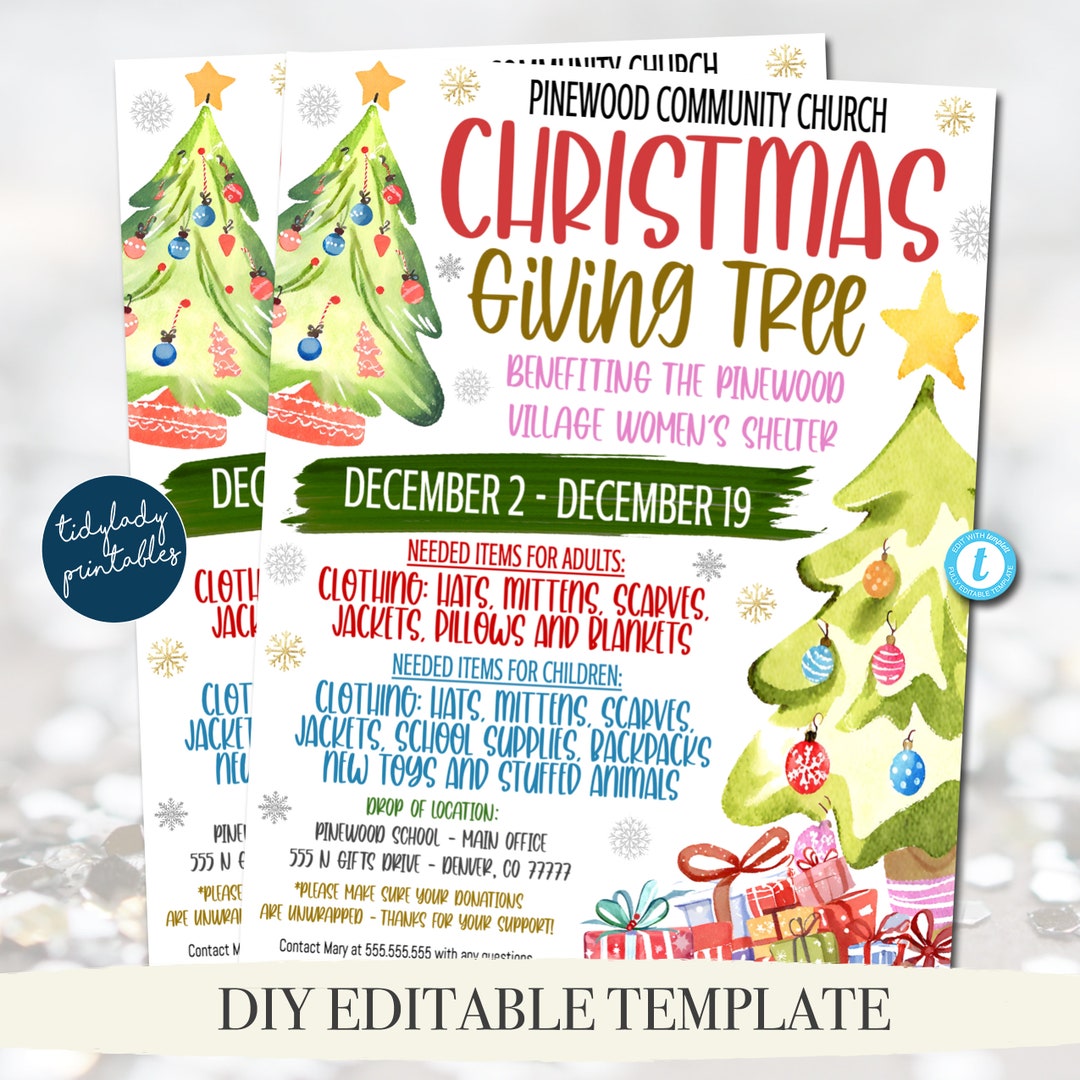 Christmas Angel Tree Fundraiser Flyer, Christmas Charity Nonprofit ...