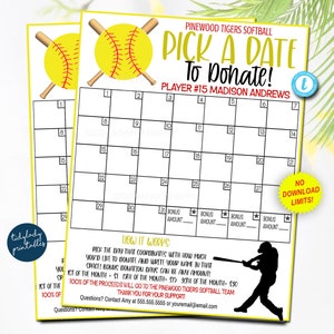 Editable Softball Pick a Date to Donate Calendar (printable Digital ...