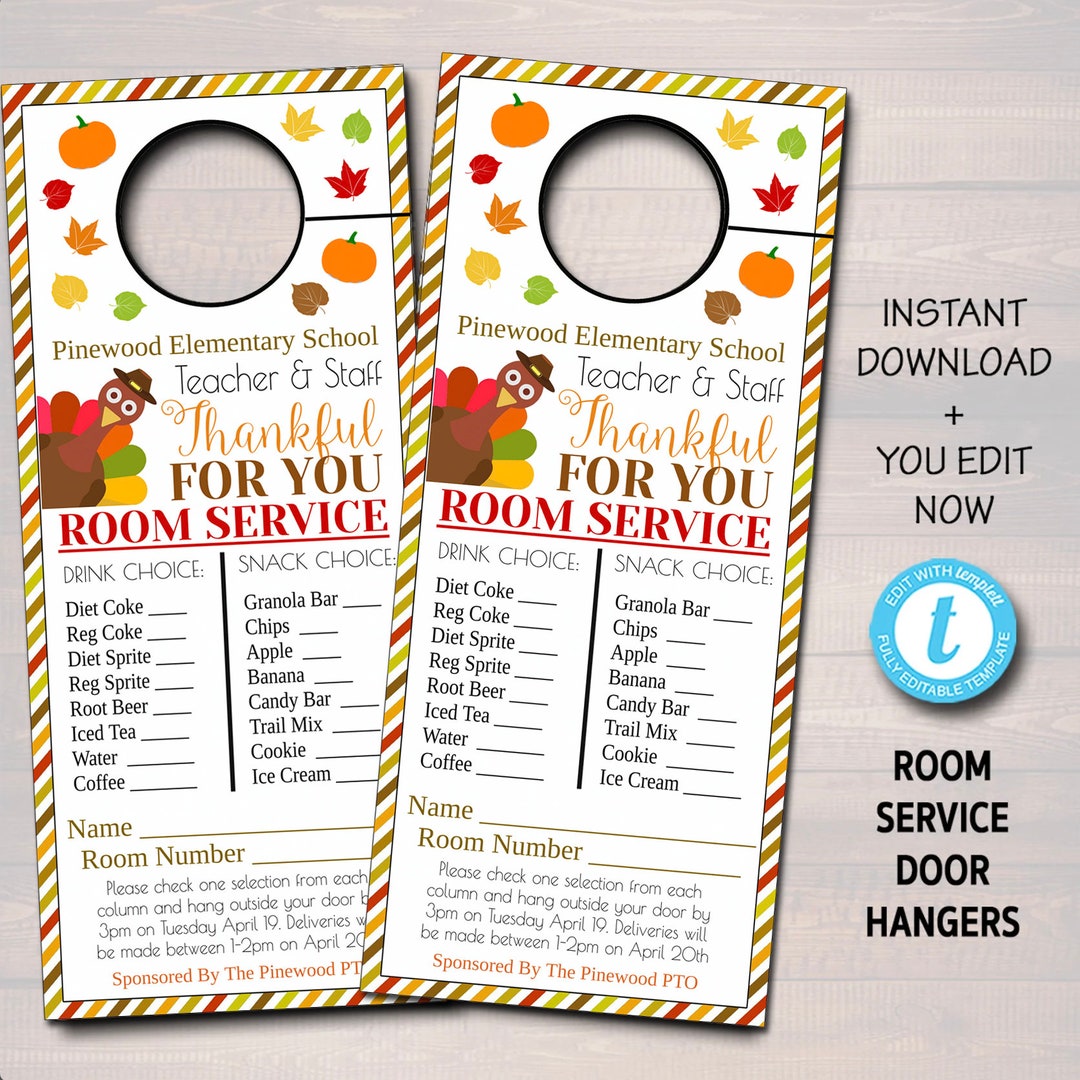 Thanksgiving Room Service Door Hanger, Fall Grateful for You Staff ...
