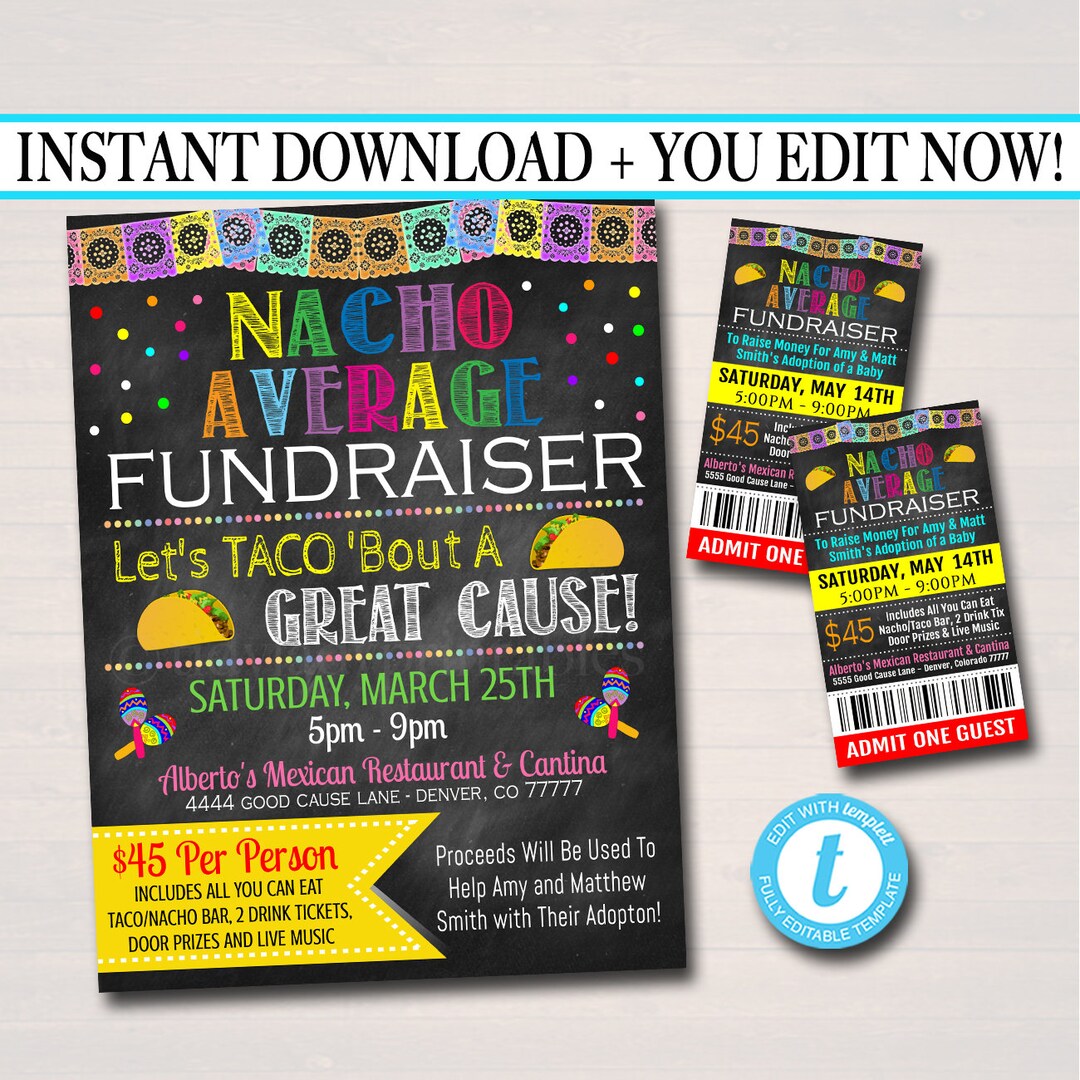 Editable Taco Nacho Bar Fundraiser Flyer Ticket Set (instant Download ...
