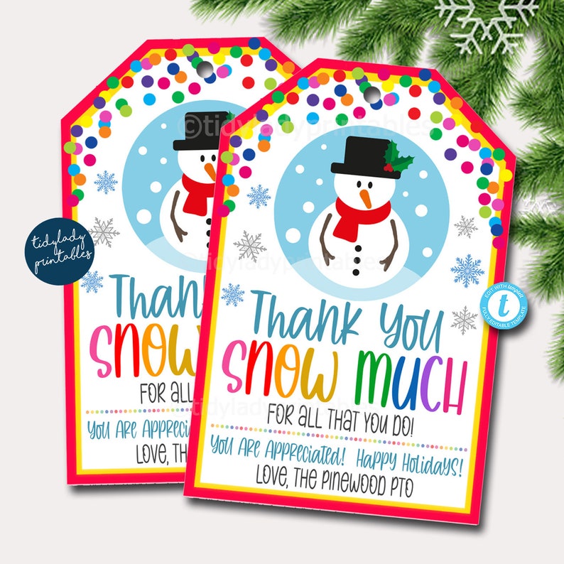 Christmas Gift Tags, Thank You Snow Much for All You Do, Printable ...