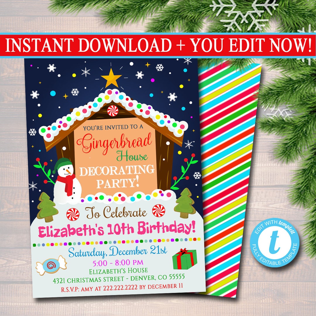 EDITABLE Gingerbread House Decorating Party Invitation, Christmas Party ...