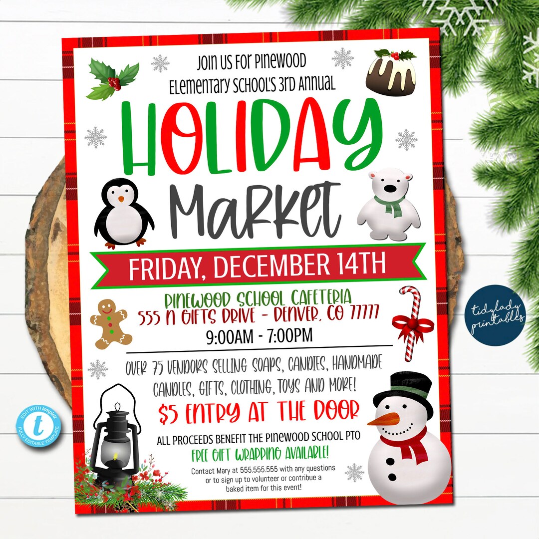 EDITABLE Holiday Market Flyer Christmas Craft Show Invitation ...