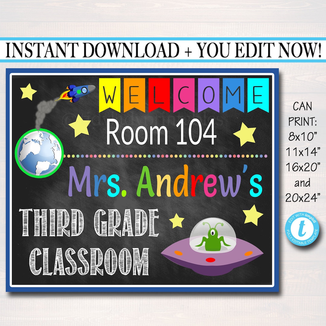 EDITABLE Outer Space Theme Teacher Classroom Door Sign, Teacher Door ...