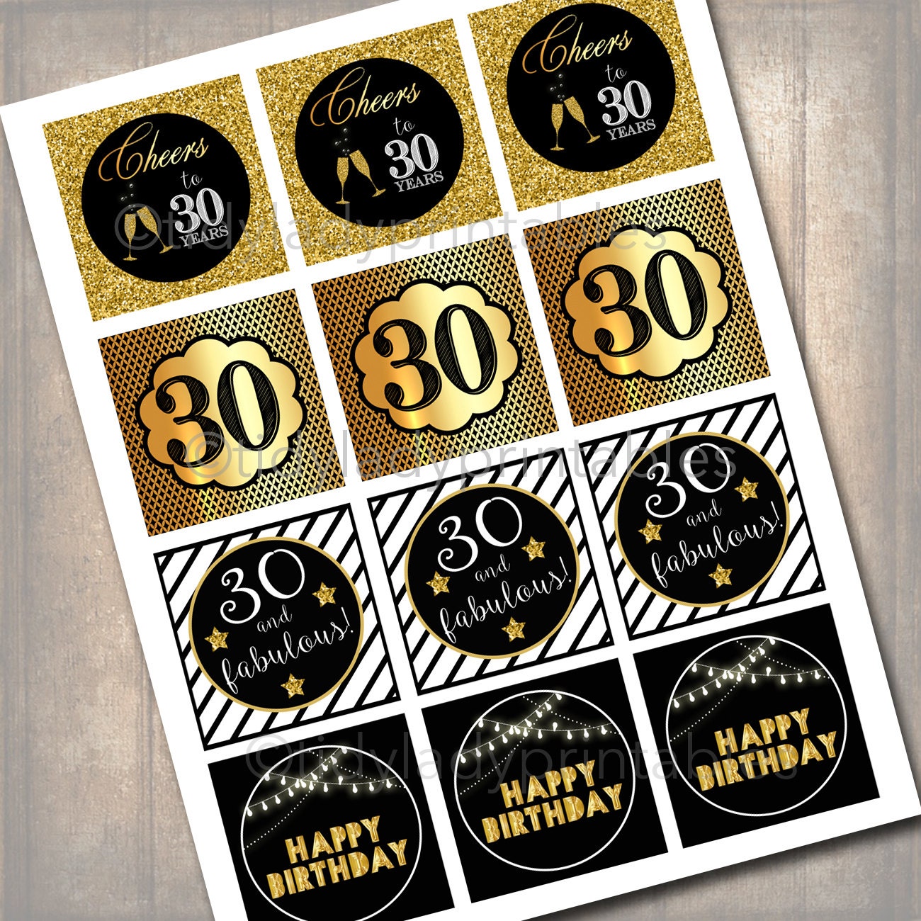 30th Birthday Cupcake Toppers PRINTABLE Cheers to Thirty | Etsy