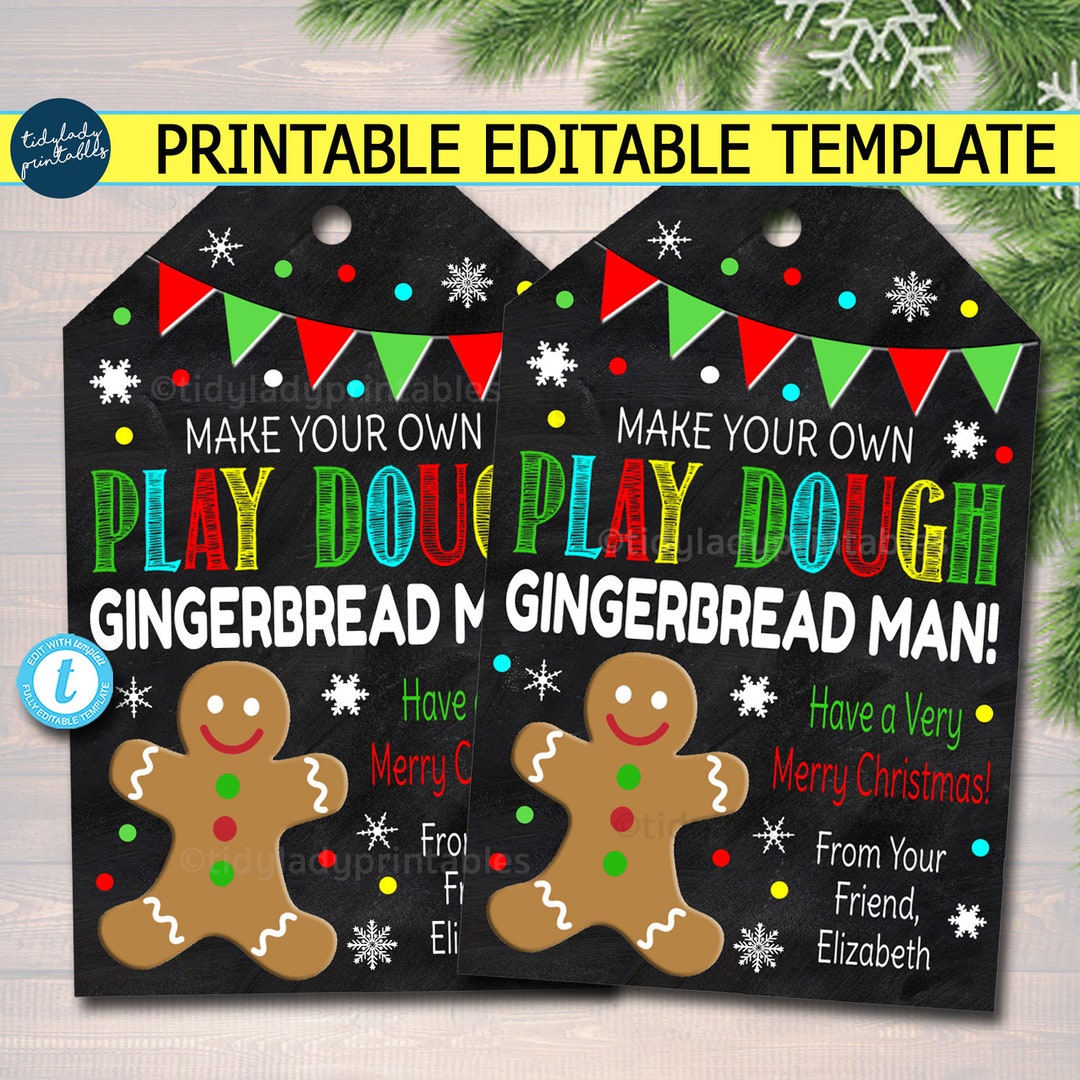 Play Dough Gingerbread Man Gift Tags: Printable Xmas Template - Etsy