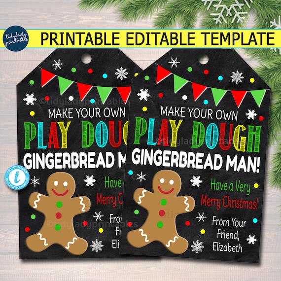 Make Your Own Play Dough Gingerbread Man Gift Tags, Printable Classroom ...