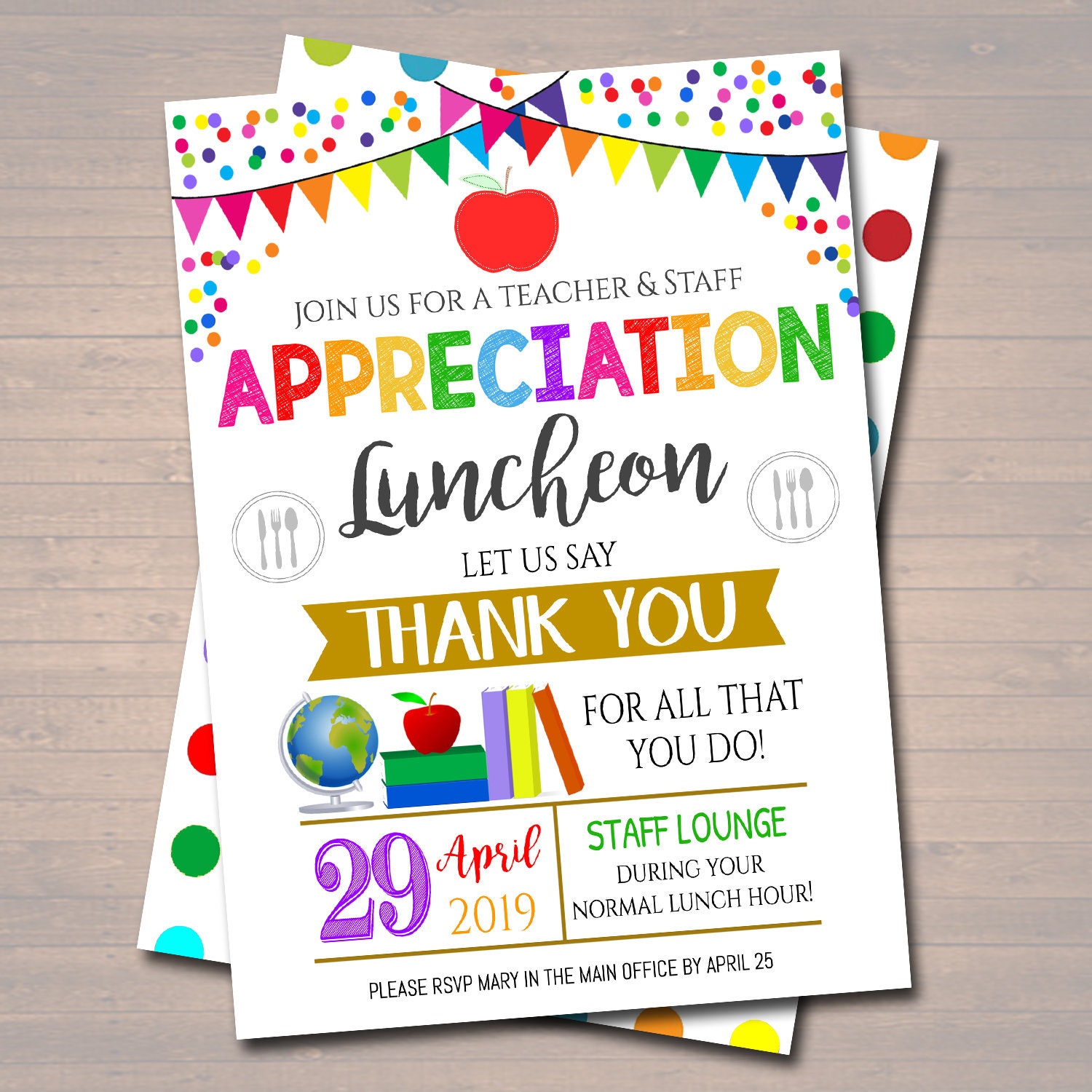 Editable Teacher Appreciation Luncheon Invitation Template (printable ...