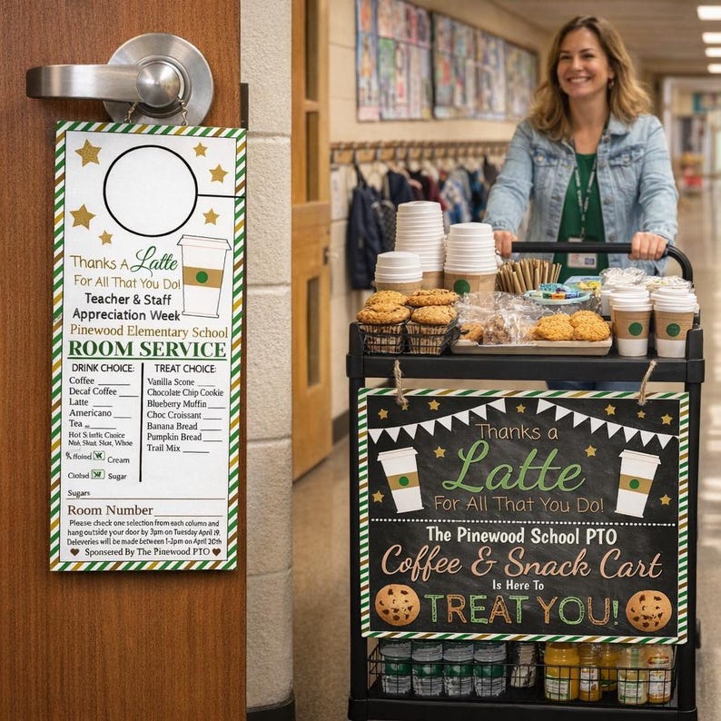 Editable Teacher Appreciation Week Coffee Cart Door Hanger: School Pto ...