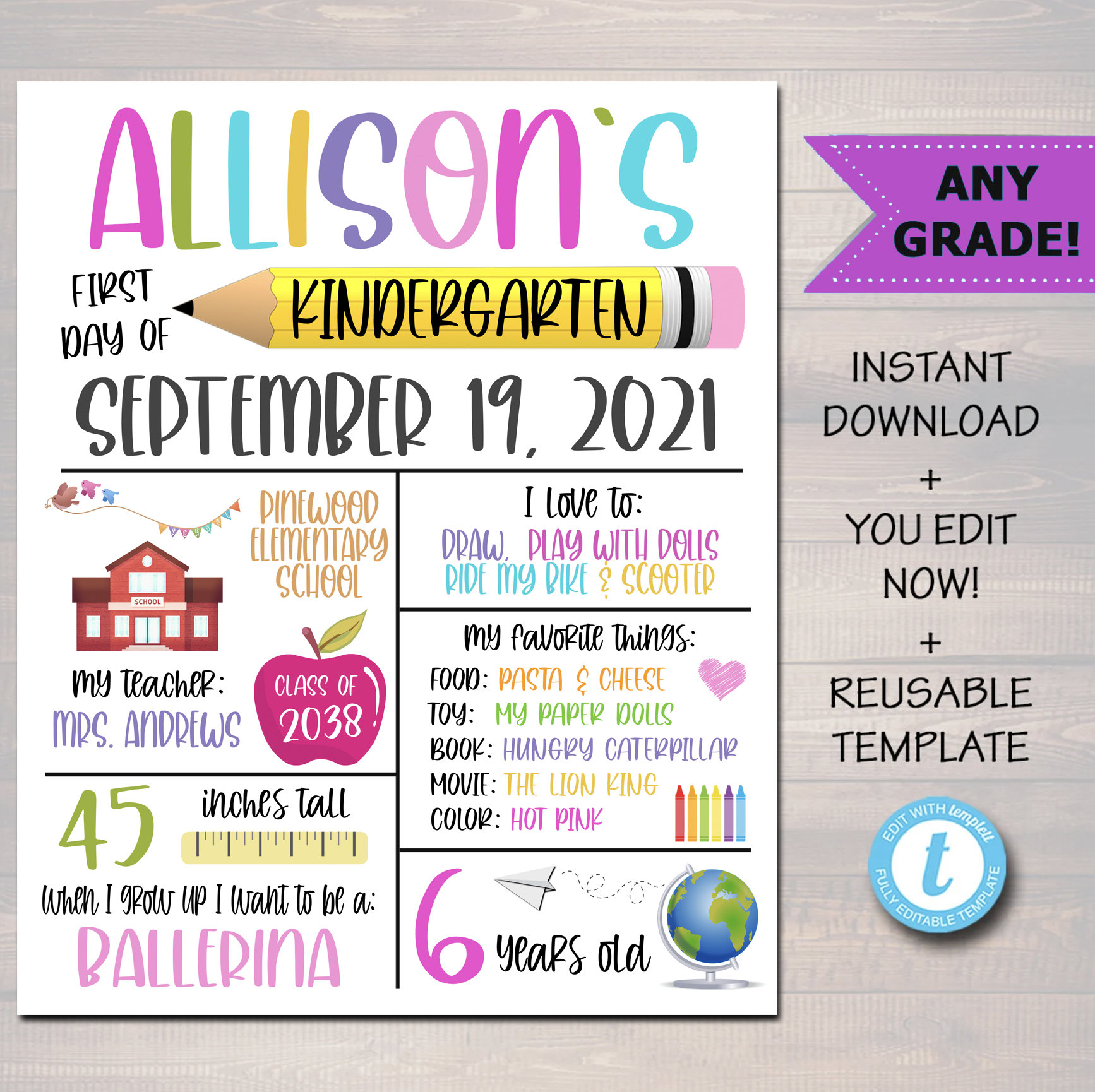 Editable First and Last Day of School Sign Set (digital Printable ...