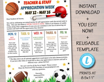 All Star Teacher Appreciation Week Editable Template Printable Sports ...
