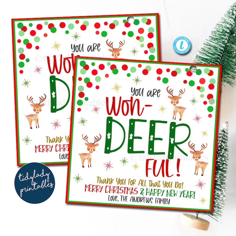 Christmas Appreciation Gift Tags: Won-deer-ful, Editable (digital ...