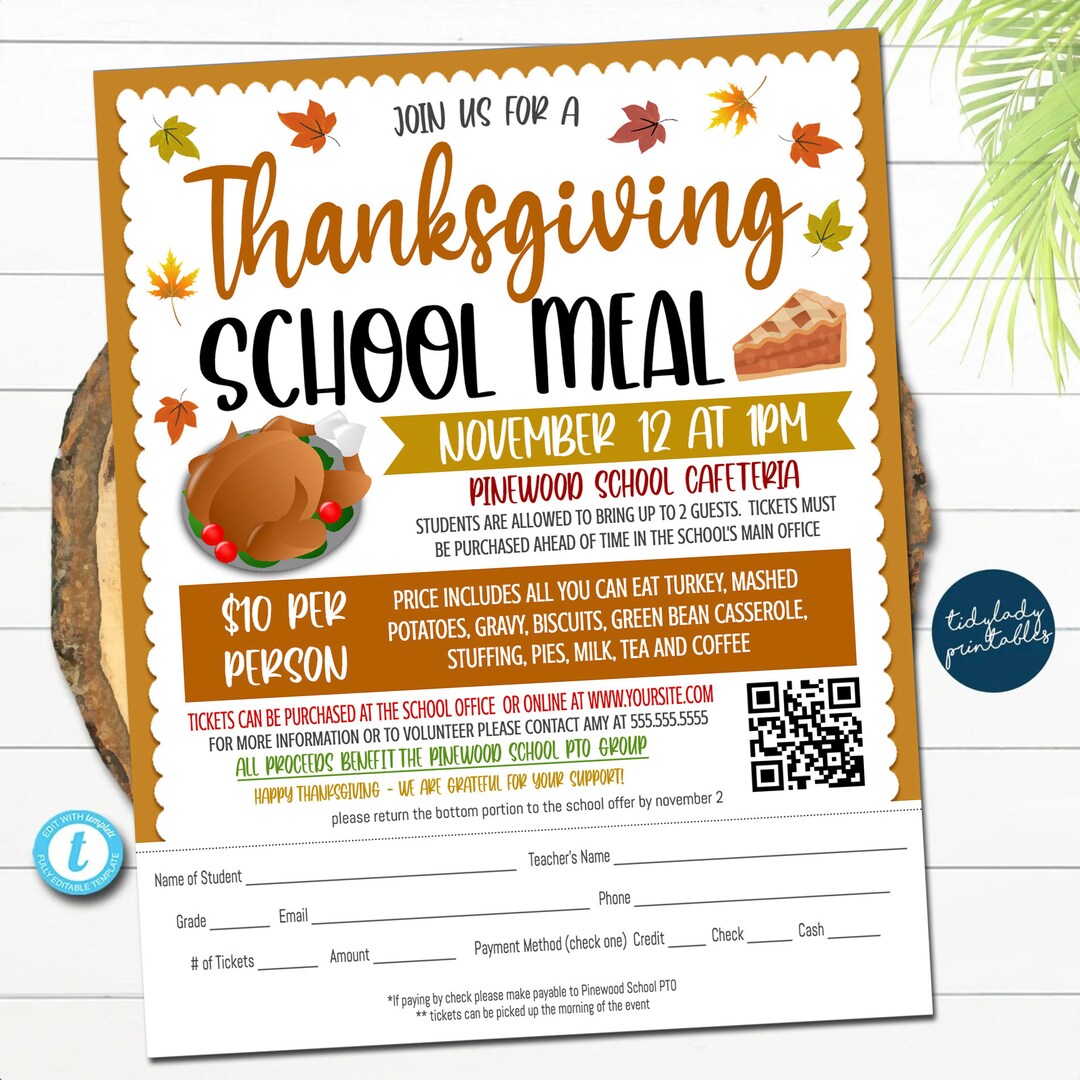Thanksgiving School Meal Flyer Template, Thanksgiving Luncheon Dinner ...