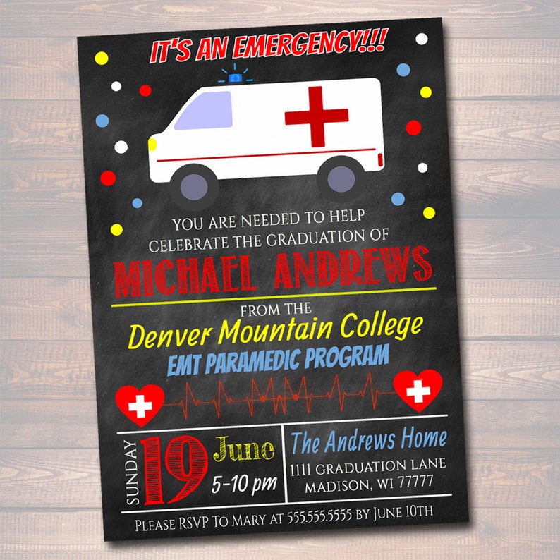 Editable Paramedic EMT Graduation Invitation Chalkboard | Etsy