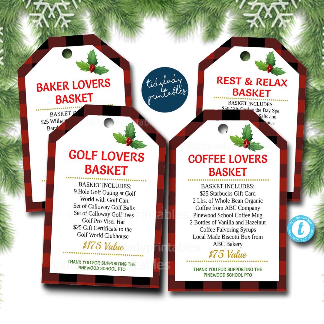Editable Christmas Auction Basket Tags: Black Tie Gala (digital ...