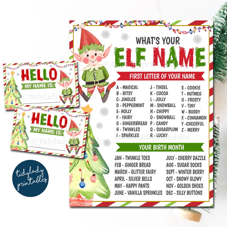 Elf Name Game: Christmas Party Activity, Printable Name Tags (instant ...