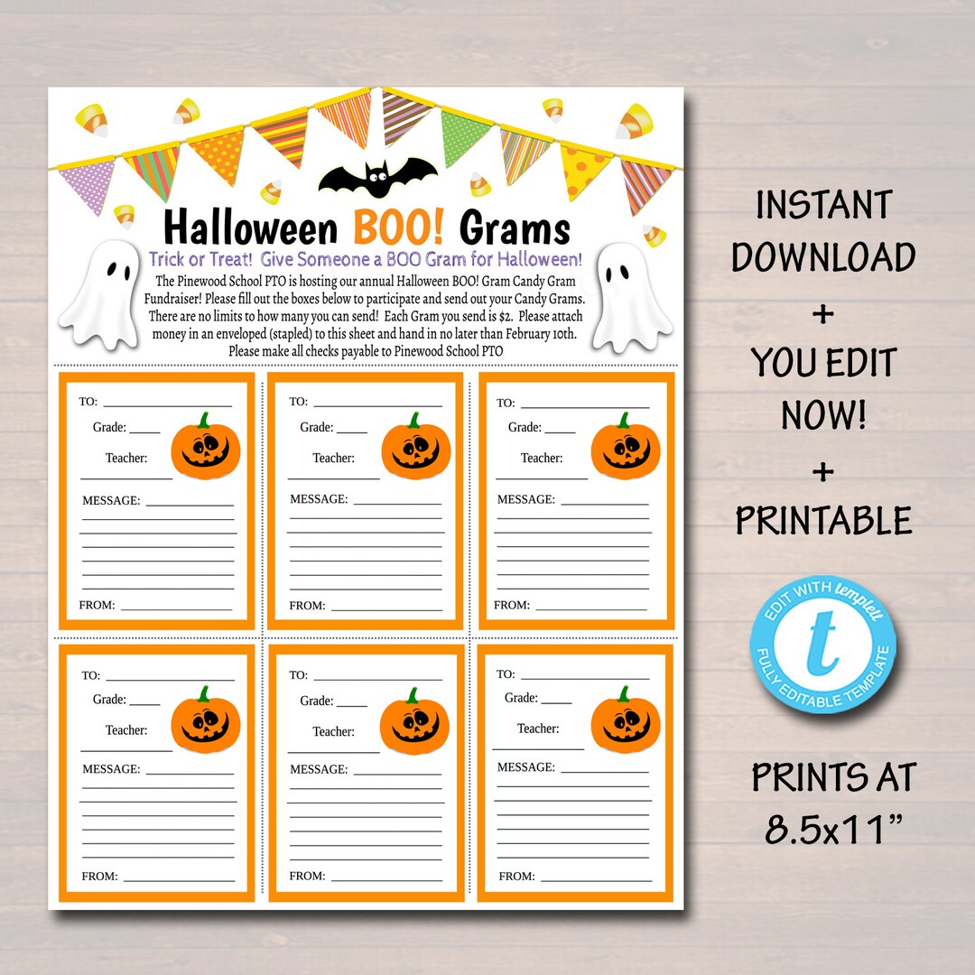 Halloween Candy Gram Flyer: School Fundraiser Template (digital ...