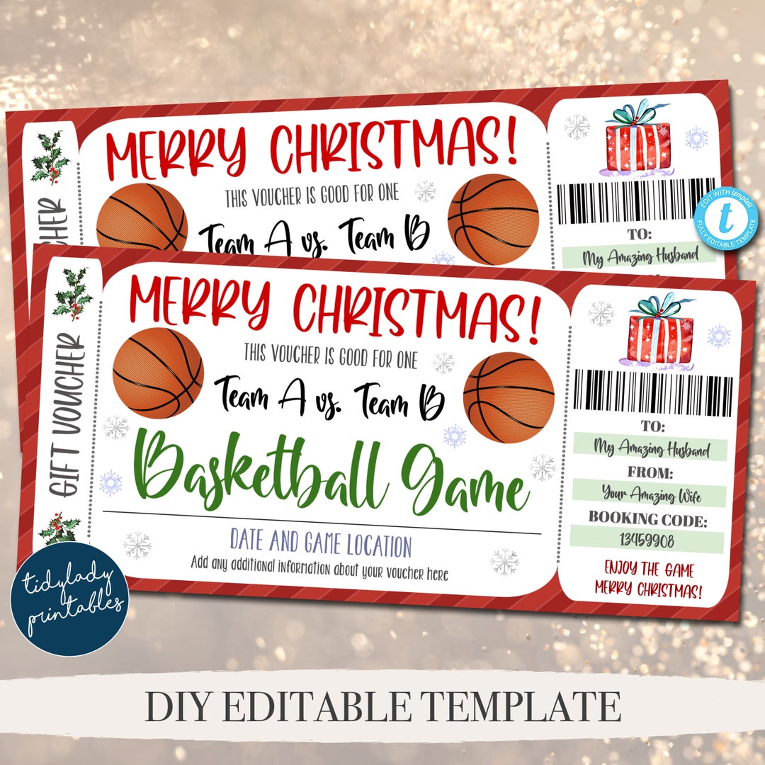 Christmas Ticket Voucher, Basketball Game Ticket Printable Template ...
