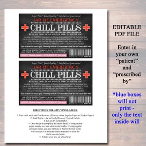 EDITABLE Chill Pills Label, Funny Gag Gift Professional Office Gift ...