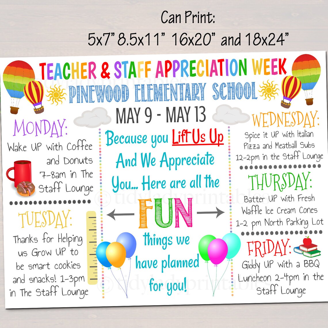 EDITABLE Teacher Appreciation Week Itinerary Poster Digital | Etsy