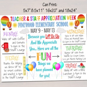 EDITABLE Teacher Appreciation Week Itinerary Poster, Digital File ...