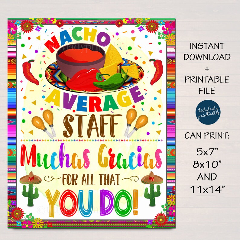 Fiesta Appreciation Sign Nacho Average Staff Muchas Gracias | Etsy