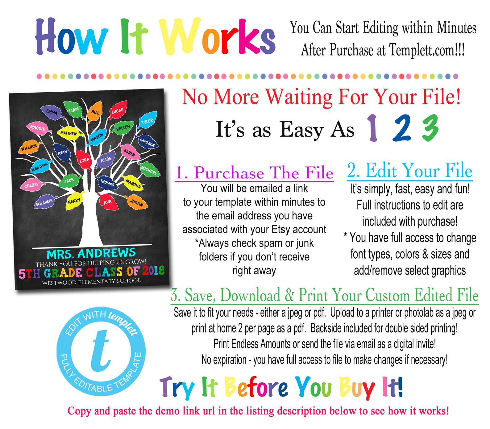 EDITABLE Custom Teacher Gift Chalkboard Printable Class Tree | Etsy