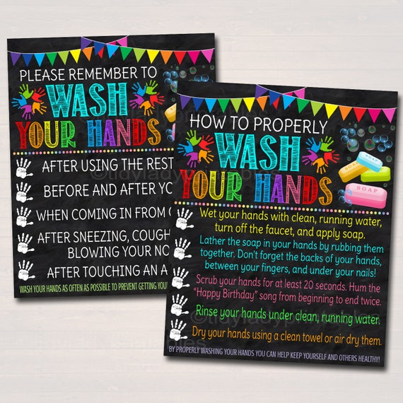 Hand Washing Signs, Health Safety Prevention Posters, School Classroom ...