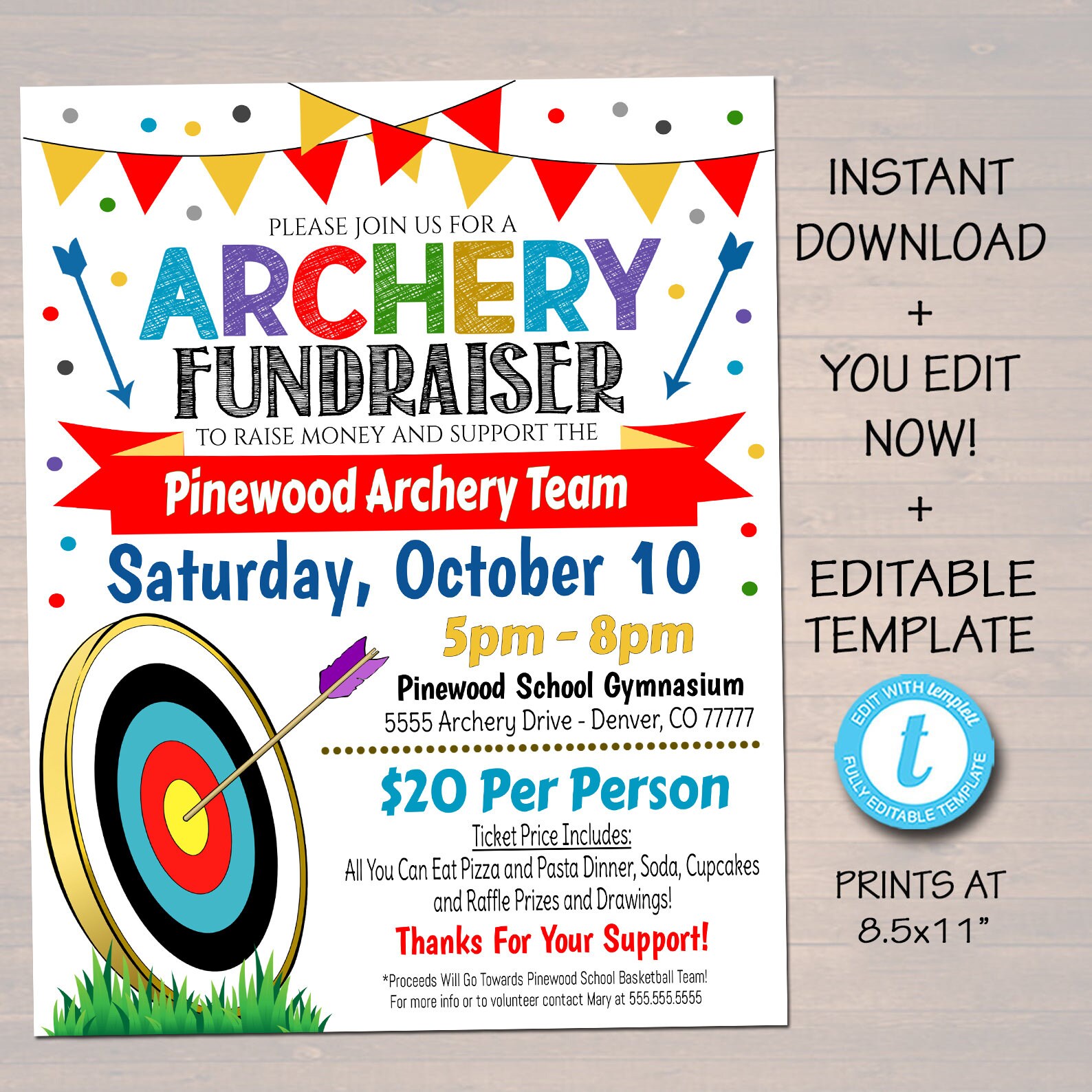 Editable Archery Fundraiser Flyer: School Event, Tournament Party ...