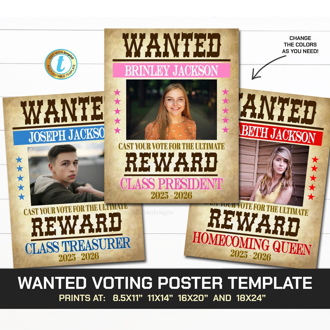 Editable School Election Poster: Wanted Theme, Student Council Campaign ...
