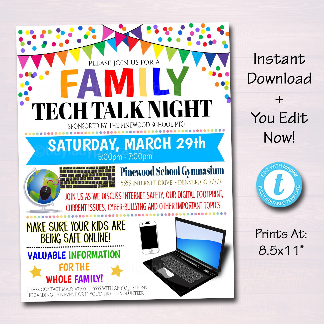 Family Technology Night Flyer School Pto Pta Church | Etsy