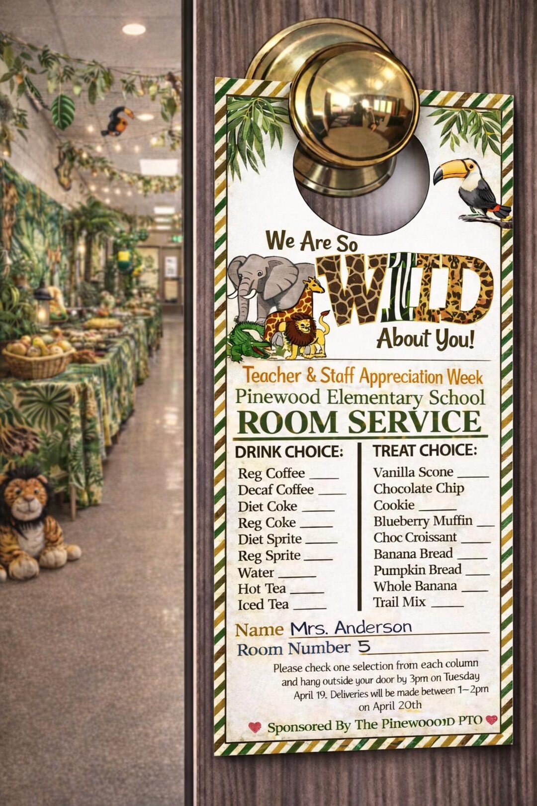 Jungle Theme Room Service Door Hanger, Wild About You Teacher Staff ...