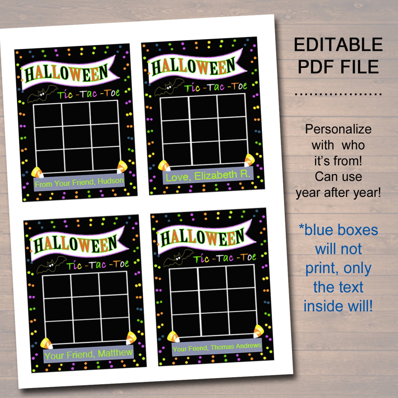 EDITABLE Tic Tac Toe Tags INSTANT DOWNLOAD Printable Kids - Etsy