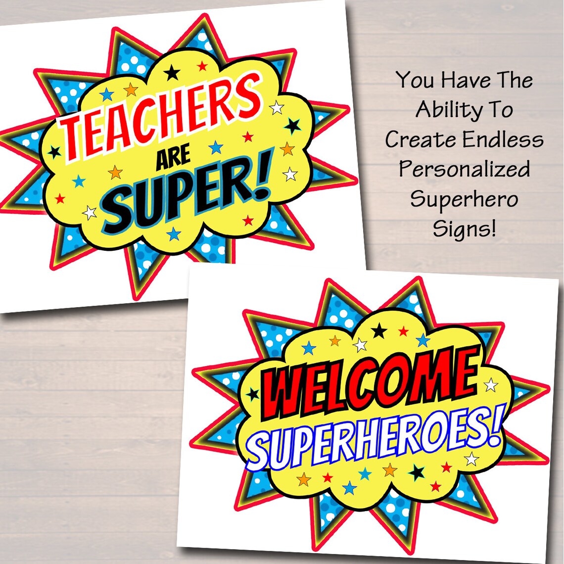 EDITABLE Teacher Appreciation Superhero Themed Decor Digital - Etsy