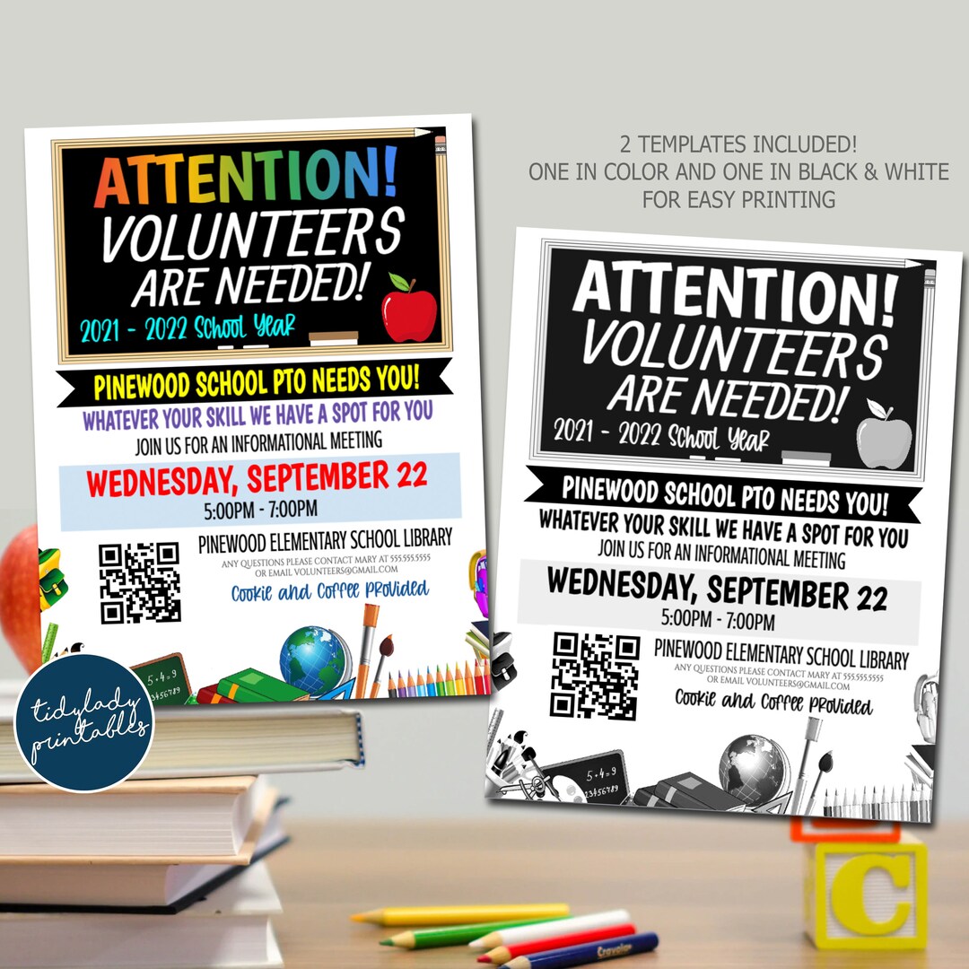 Editable Volunteer Recruitment Flyer: School PTO PTA Template (instant ...