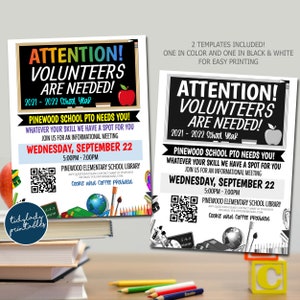 Editable Volunteer Recruitment Flyer: School PTO PTA Template (instant ...