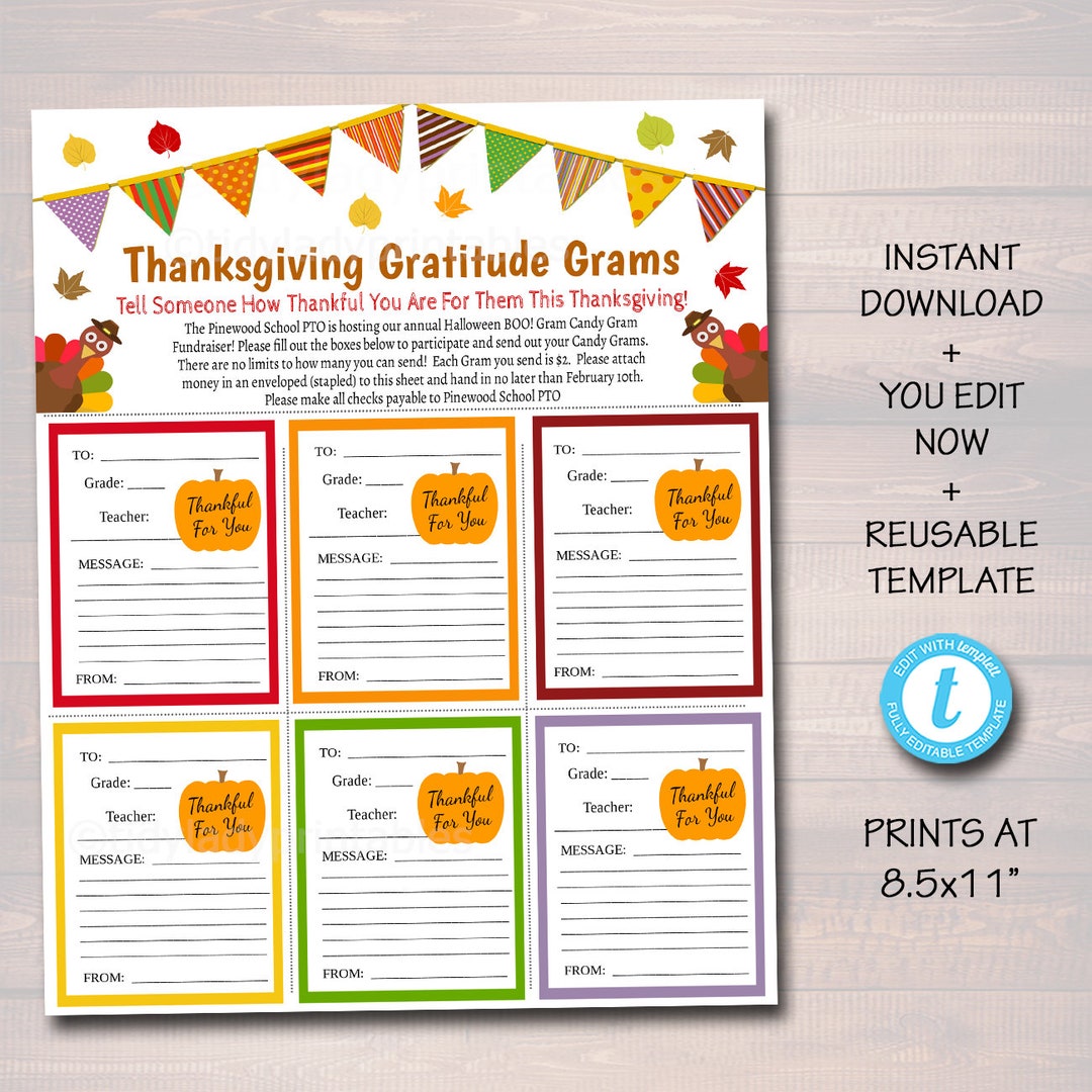 Thanksgiving Candy Gram Flyer: School Fundraiser, Editable Template - Etsy