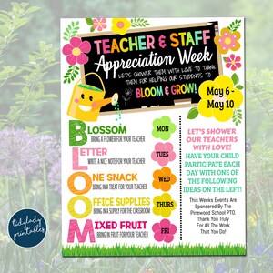 Floral Teacher Appreciation Week Itinerary - Editable Newsletter ...