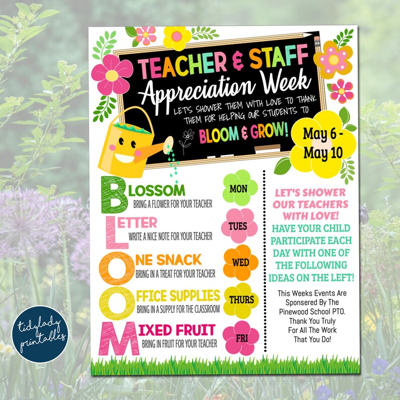 Floral Teacher Appreciation Week Itinerary - Editable Newsletter ...
