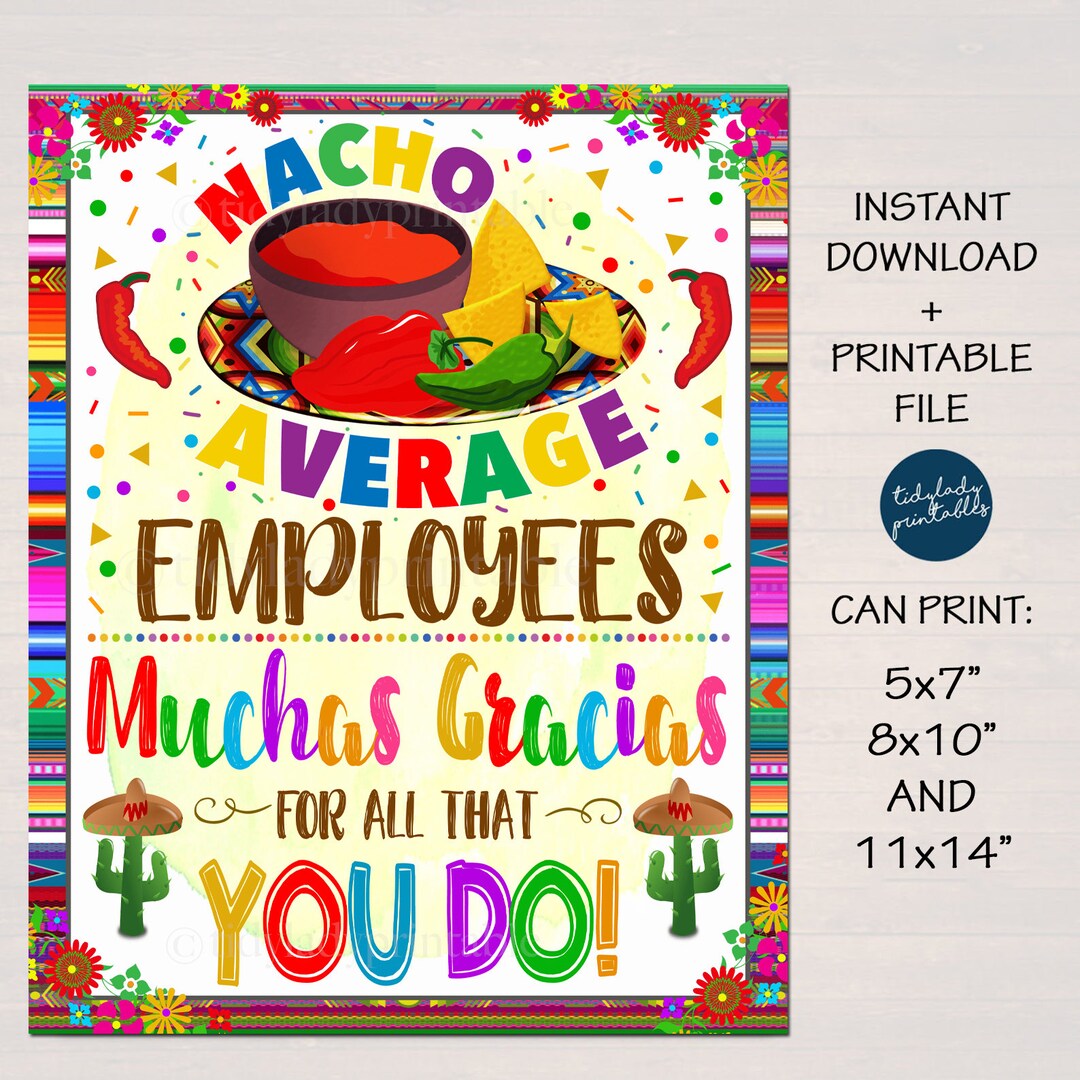 Fiesta Appreciation Sign, Nacho Average Employees Muchas Gracias for ...