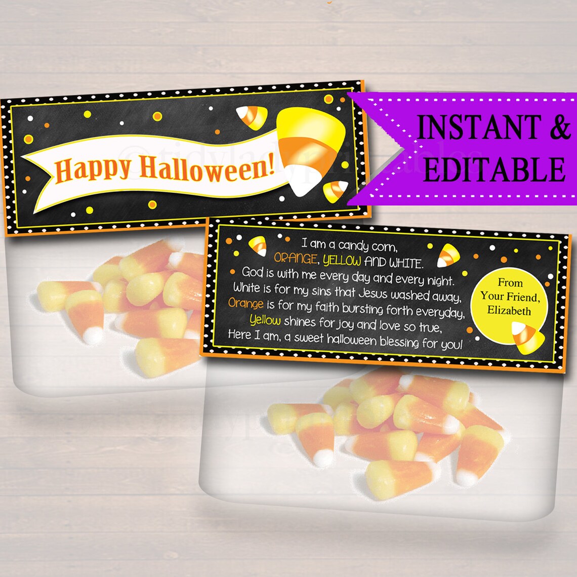 Religious Candy Corn Halloween Treat Bag Toppers (editable, Instant ...
