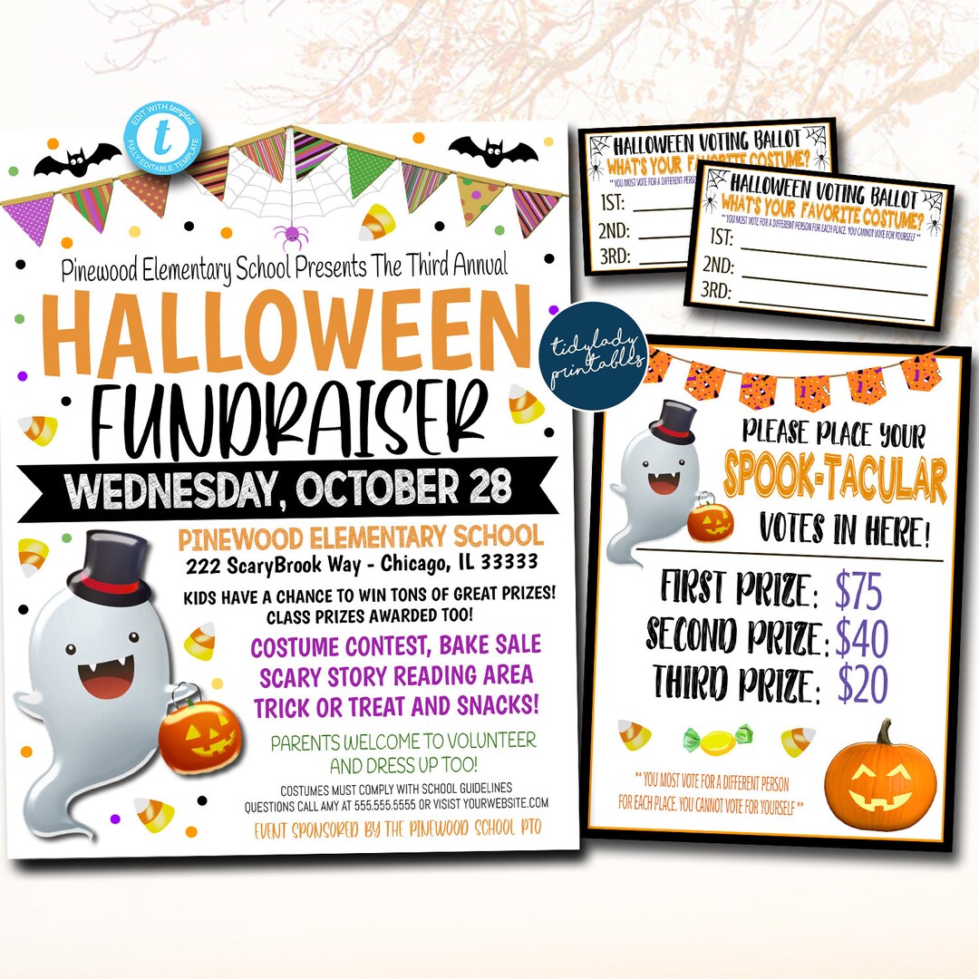 EDITABLE Halloween Fundraiser Set, Flyer Voting Sign and Ballot Slips ...