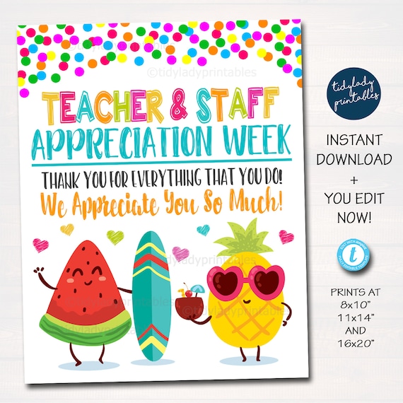 Teacher Appreciation Staff Sign Thank You Printable Welcome | Etsy